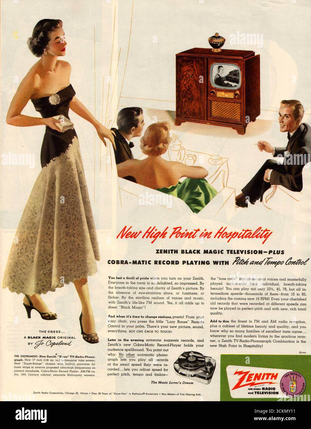 1951 Zenith Black Magic Television and Cobra Matic Record Player with ...