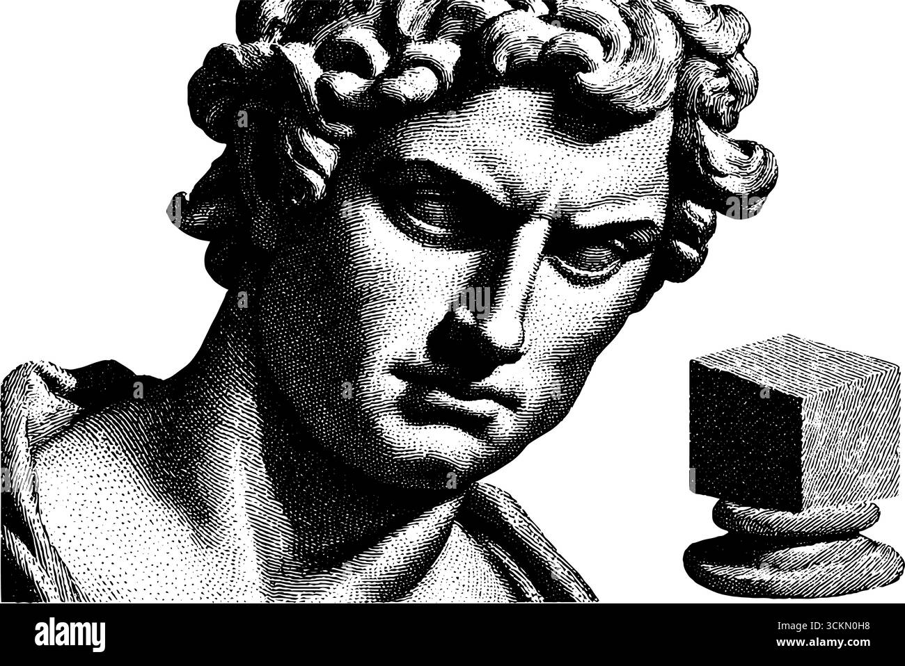 Engraved art collection depicting sculptor chisel and marble bust Stock ...