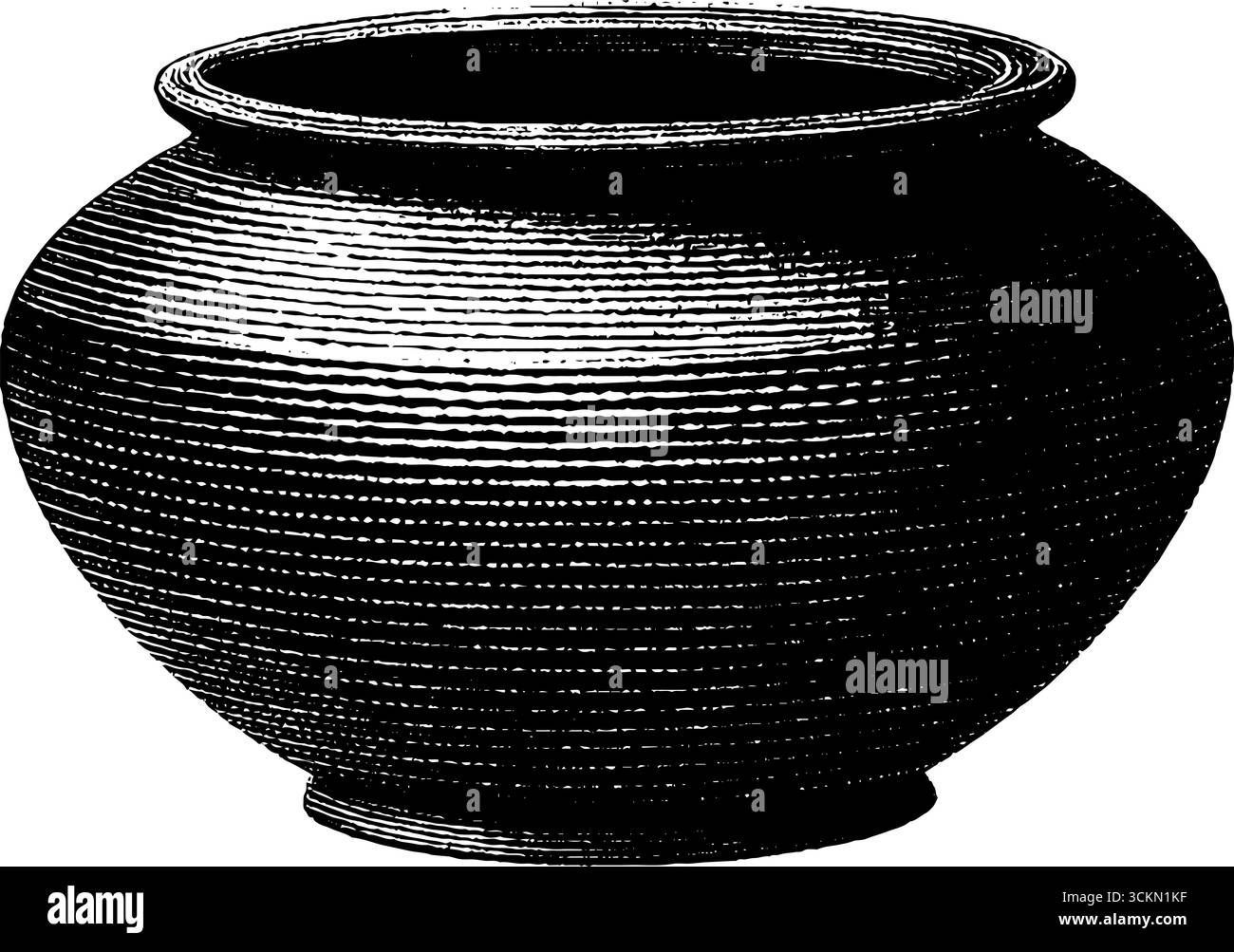 Engraved illustration of a clay pot with bold black lines for art and ...