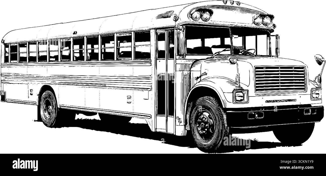 Vintage engraved illustration set of school bus for educational design ...