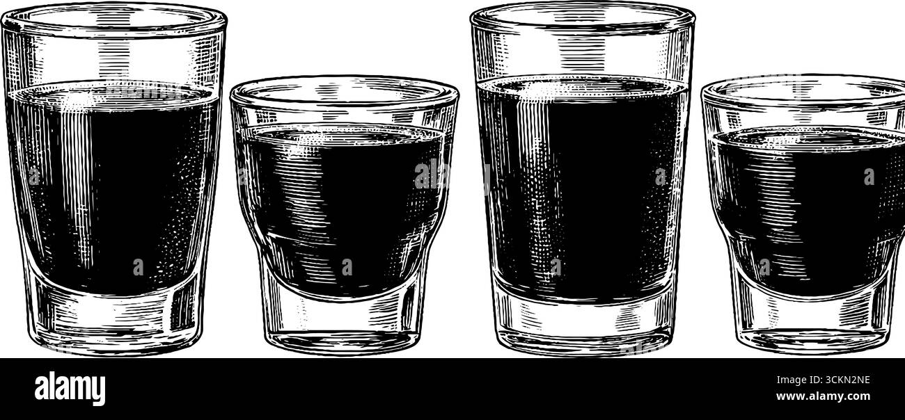 Engraved illustration set of espresso shots for coffee-themed design ...