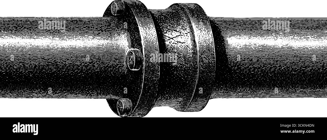 Vintage engraved illustration of cast iron pipe and rivet design for ...