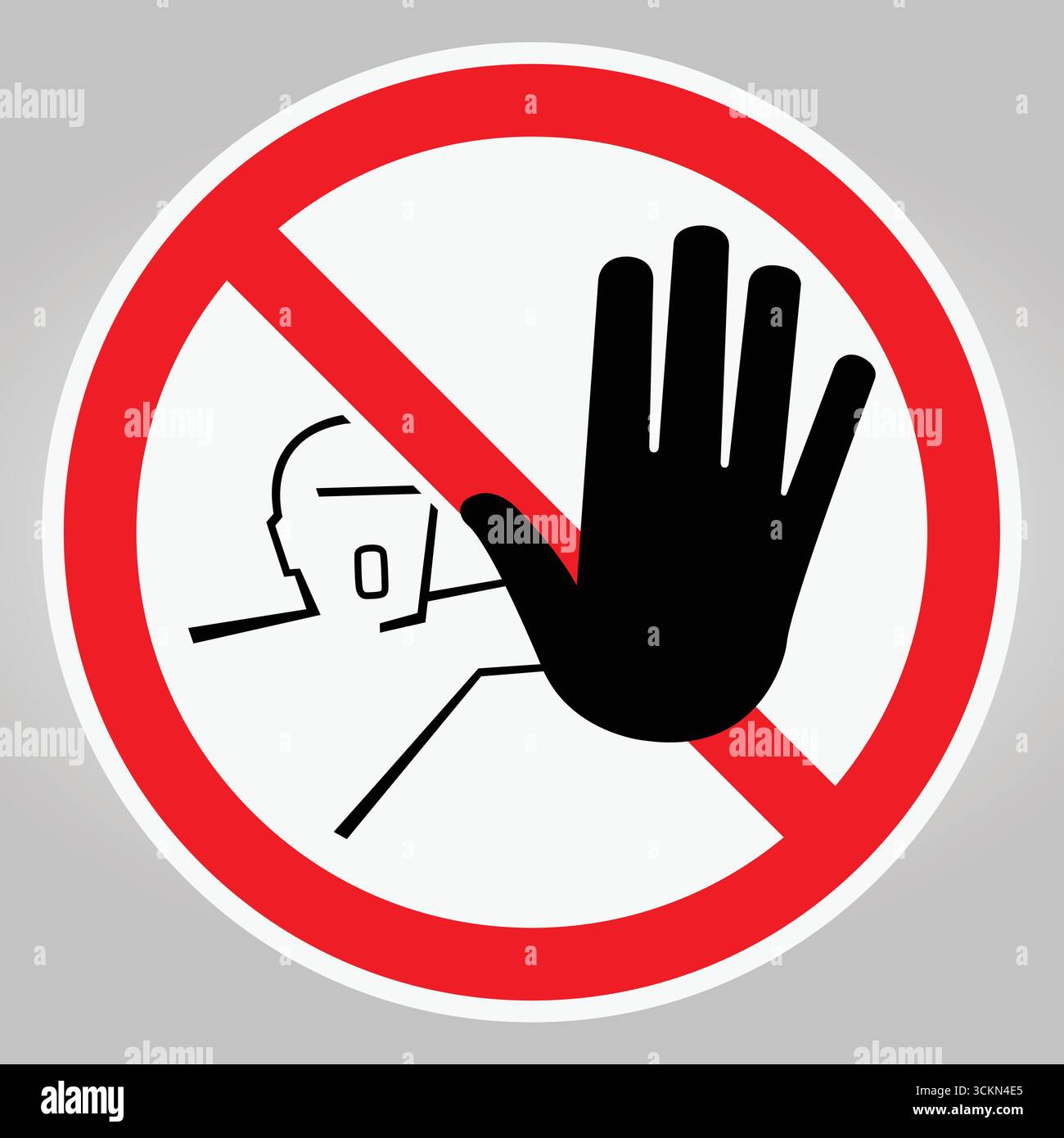 A striking prohibition sign featuring a hand and face silhouette ...