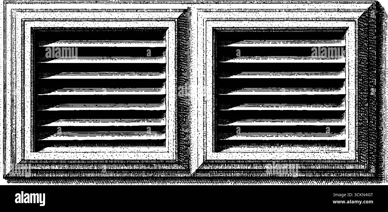 Engraved illustration of metal ventilation ducts for architectural ...