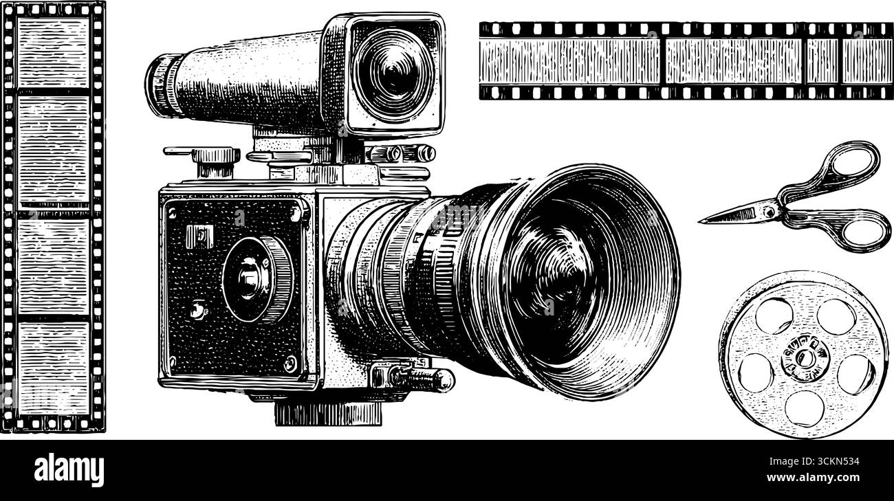 Engraving vintage movie camera Stock Vector Images - Alamy
