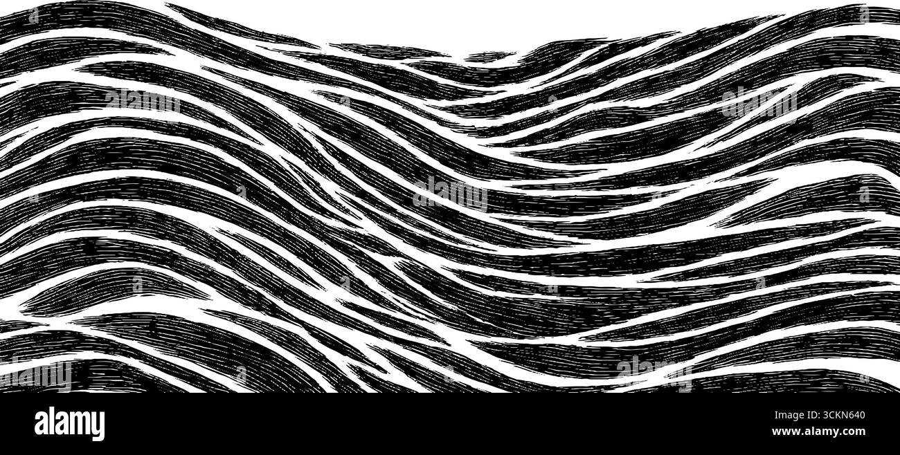 Engraved illustration of wave ripple pattern with dynamic black and ...