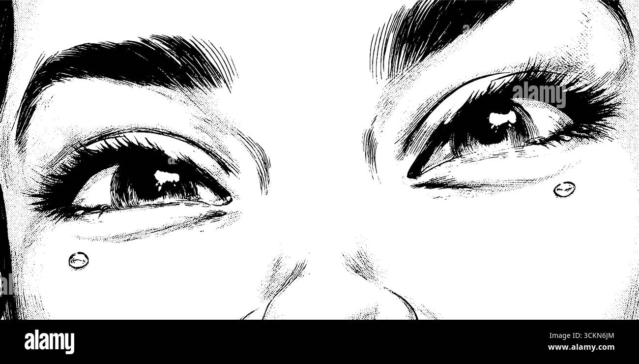 Engraved art of joyful tears with wide expressive eyes Stock Vector ...