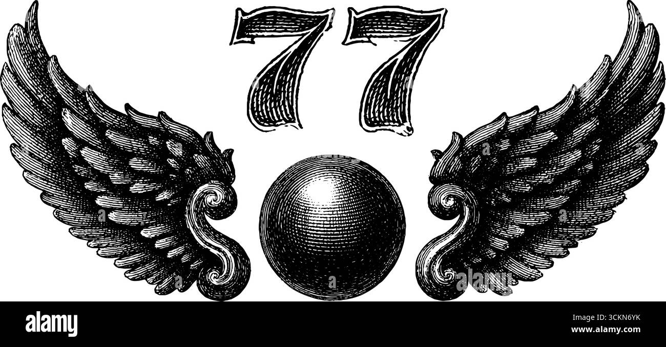 Engraved angel number 777 artwork with intricate wing design for ...
