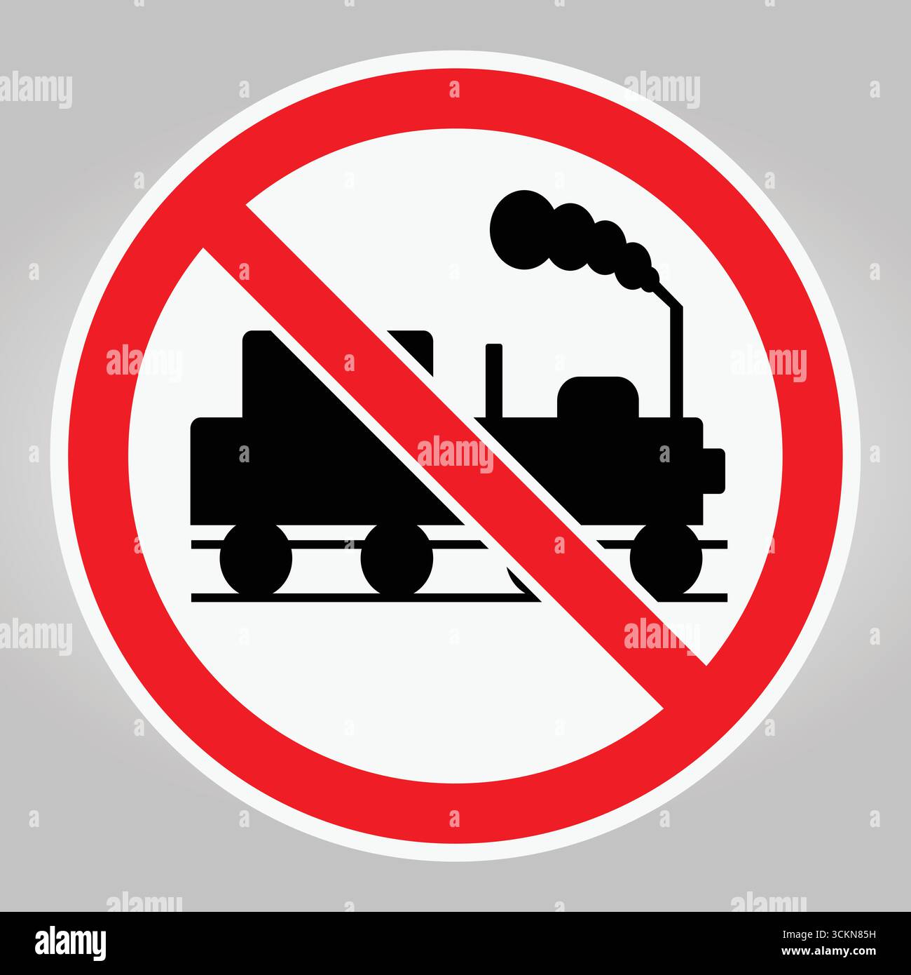 A no train allowed sign featuring a bold red circle and a black train ...