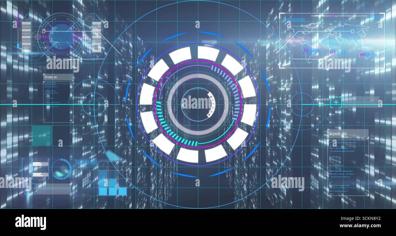 Projecting circular interface with segmented rings and progress arcs in ...