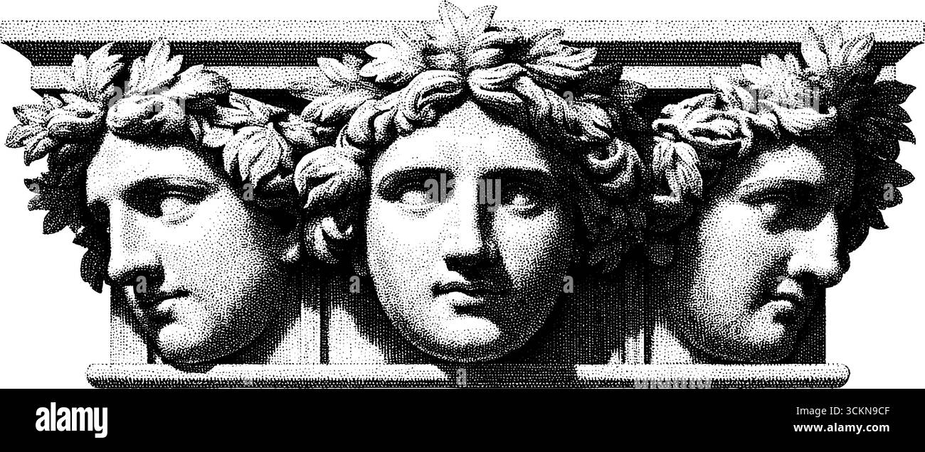 Engraved illustration of renaissance revival architectural facade with ...