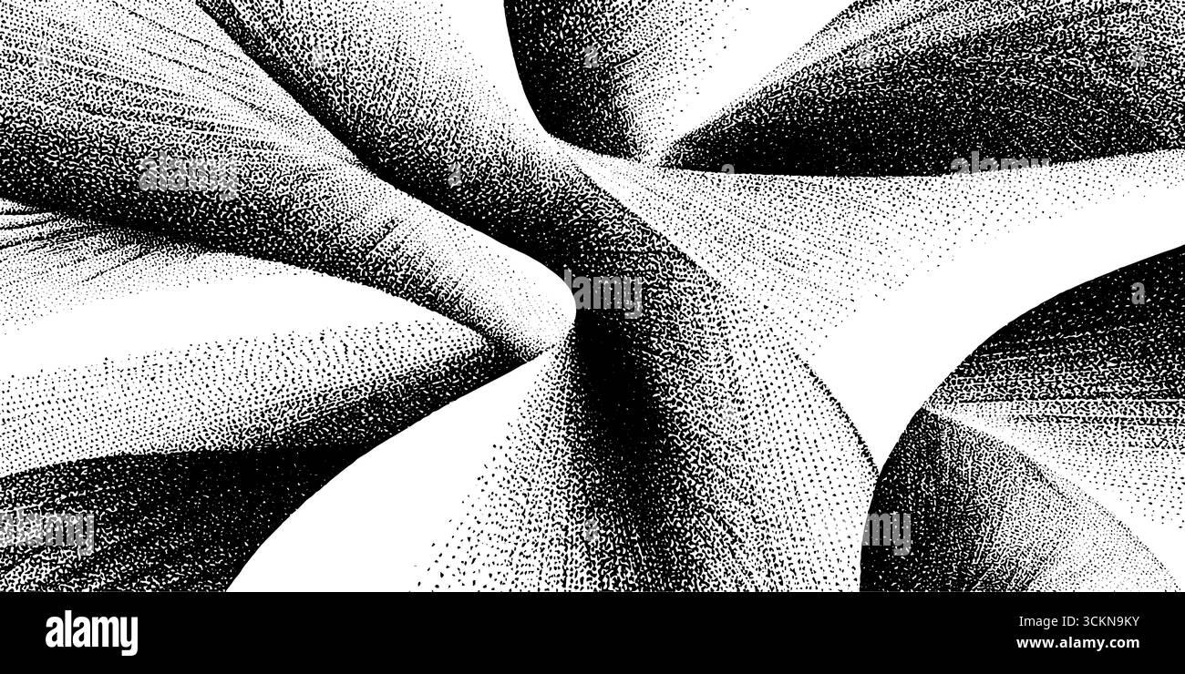Abstract engraved illustration of dynamic curves and intertwining ...