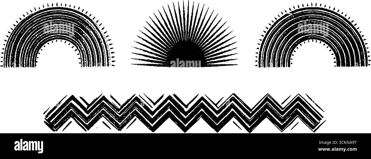 Intricate engraved design featuring arched rays and geometric patterns ...
