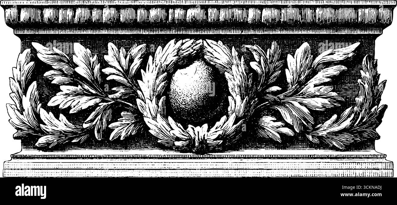 Ornate marble relief panel with classic laurel design for artistic ...