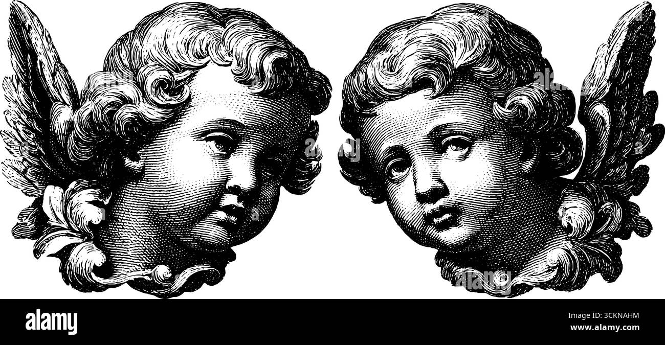 Vintage engraved cherubs collection for classic design and decor Stock ...