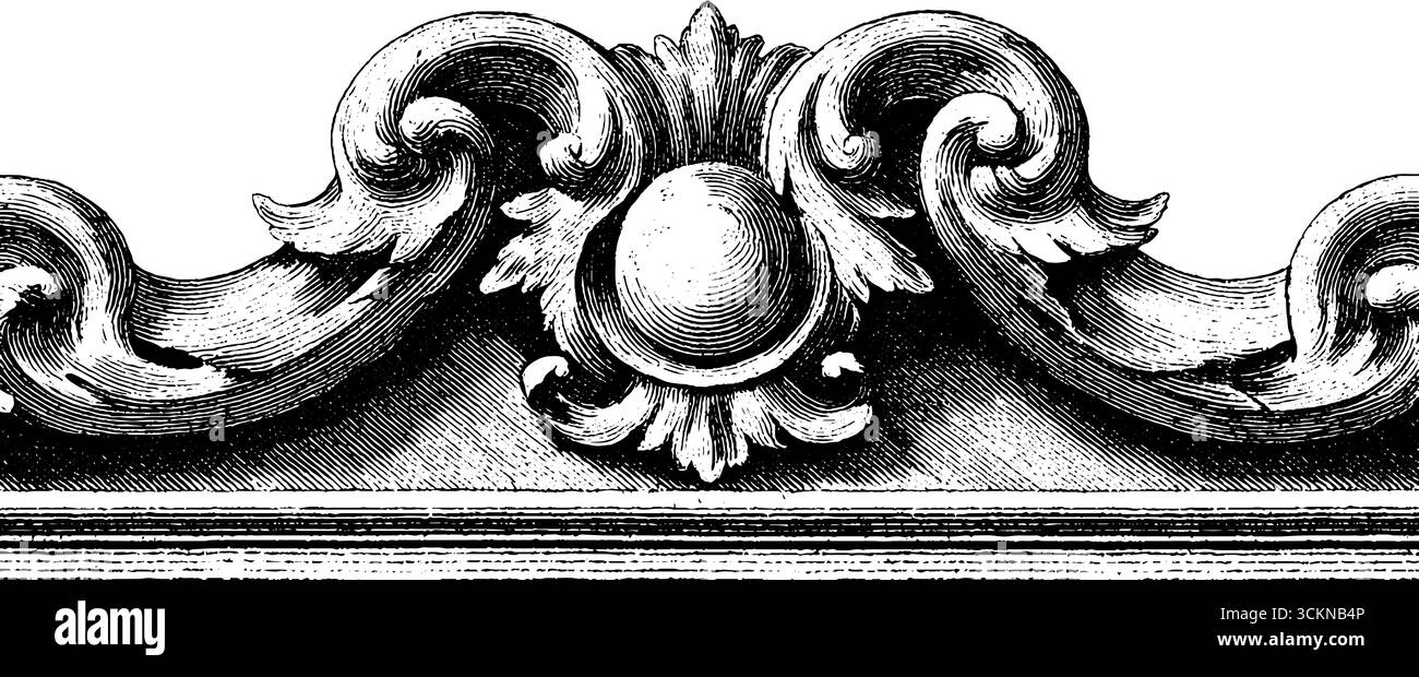Detailed engraving of ornate scrollwork decor for design projects Stock ...
