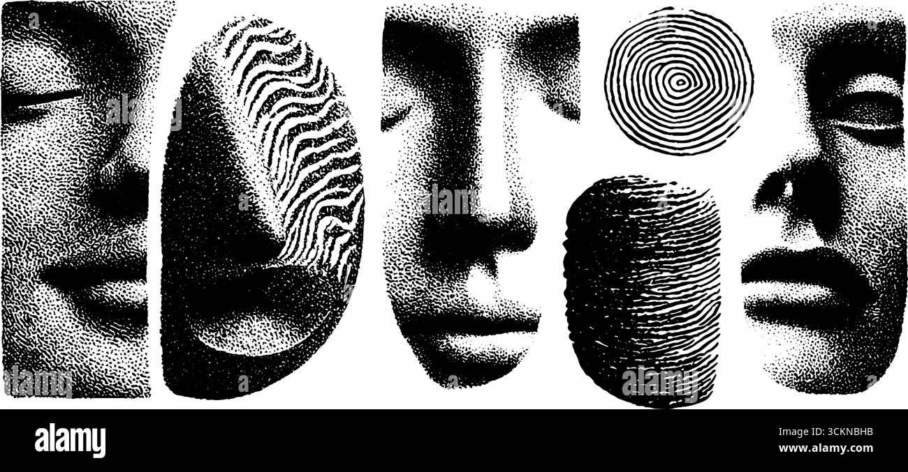 Engraved abstract faces and patterns collection for artistic design ...