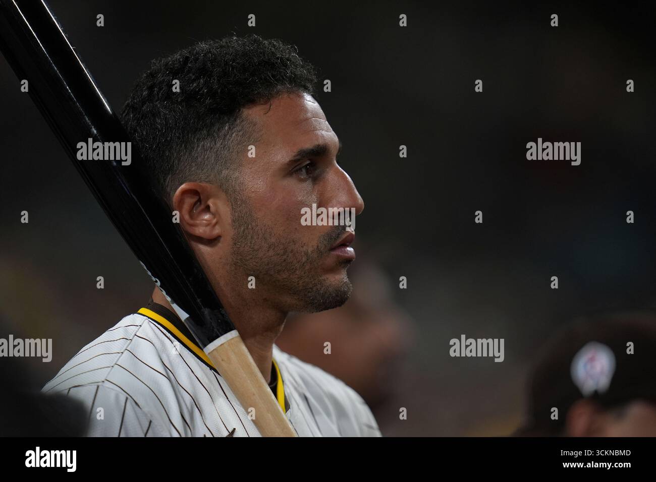 San Diego Padres' Ramon Laureano holds a bat as he waits to hit during ...