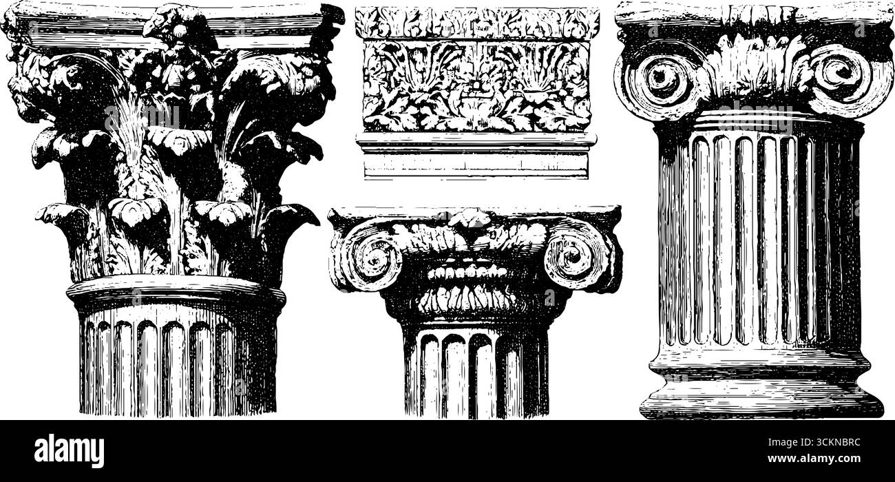 Engraved illustration of classical sculpted female figures and ...