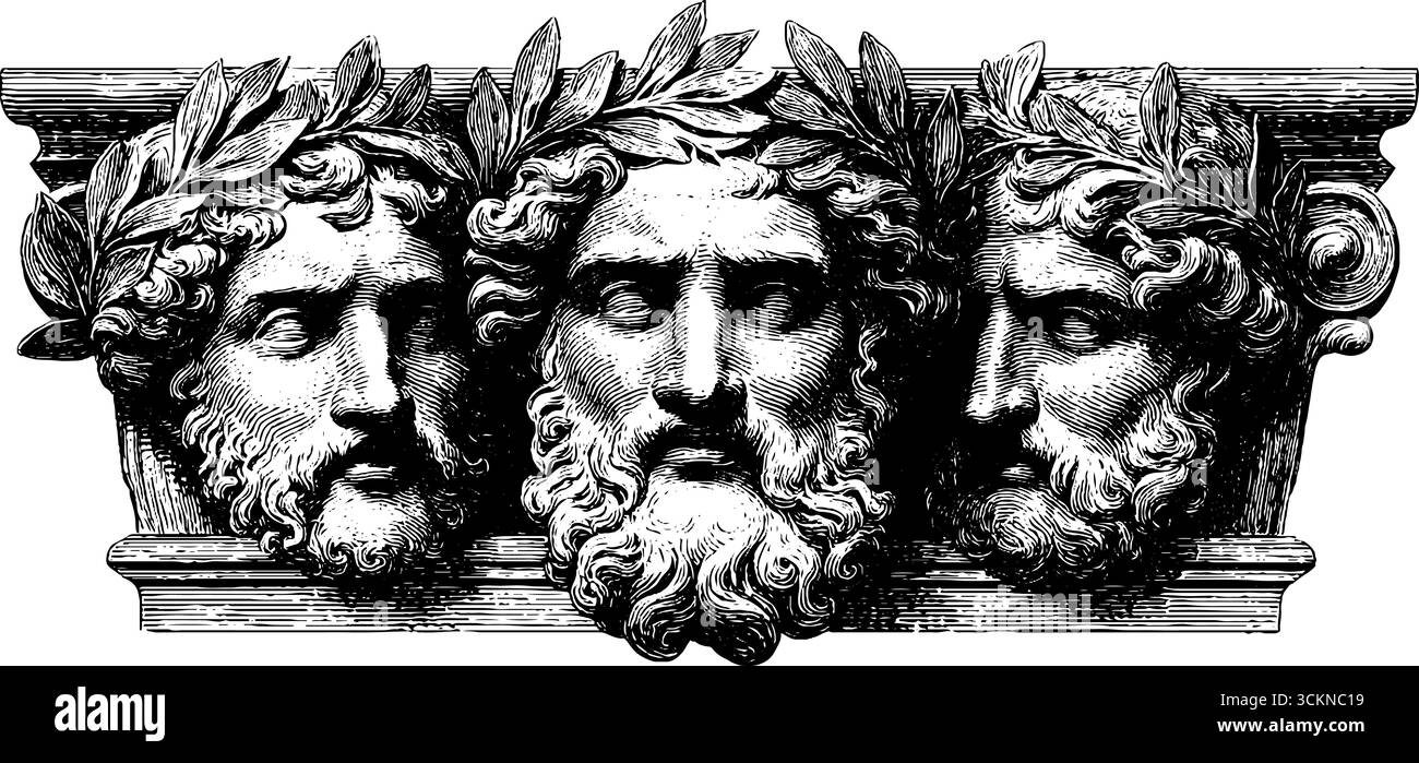 Classical engraved busts with laurel wreaths in vintage style for ...