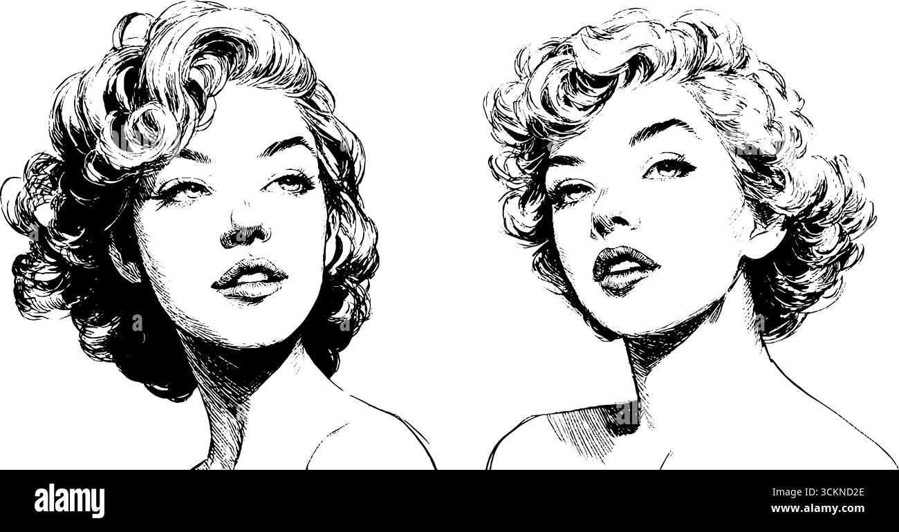 Vintage engraved portrait set highlighting curved neck pose in classic ...