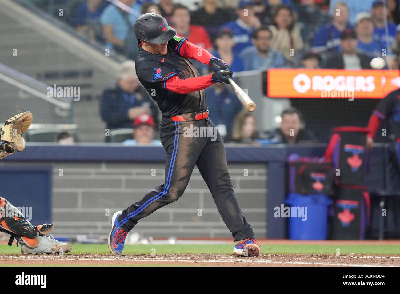 Toronto Blue Jays' Myles Straw hits an RBI double against the Baltimore ...