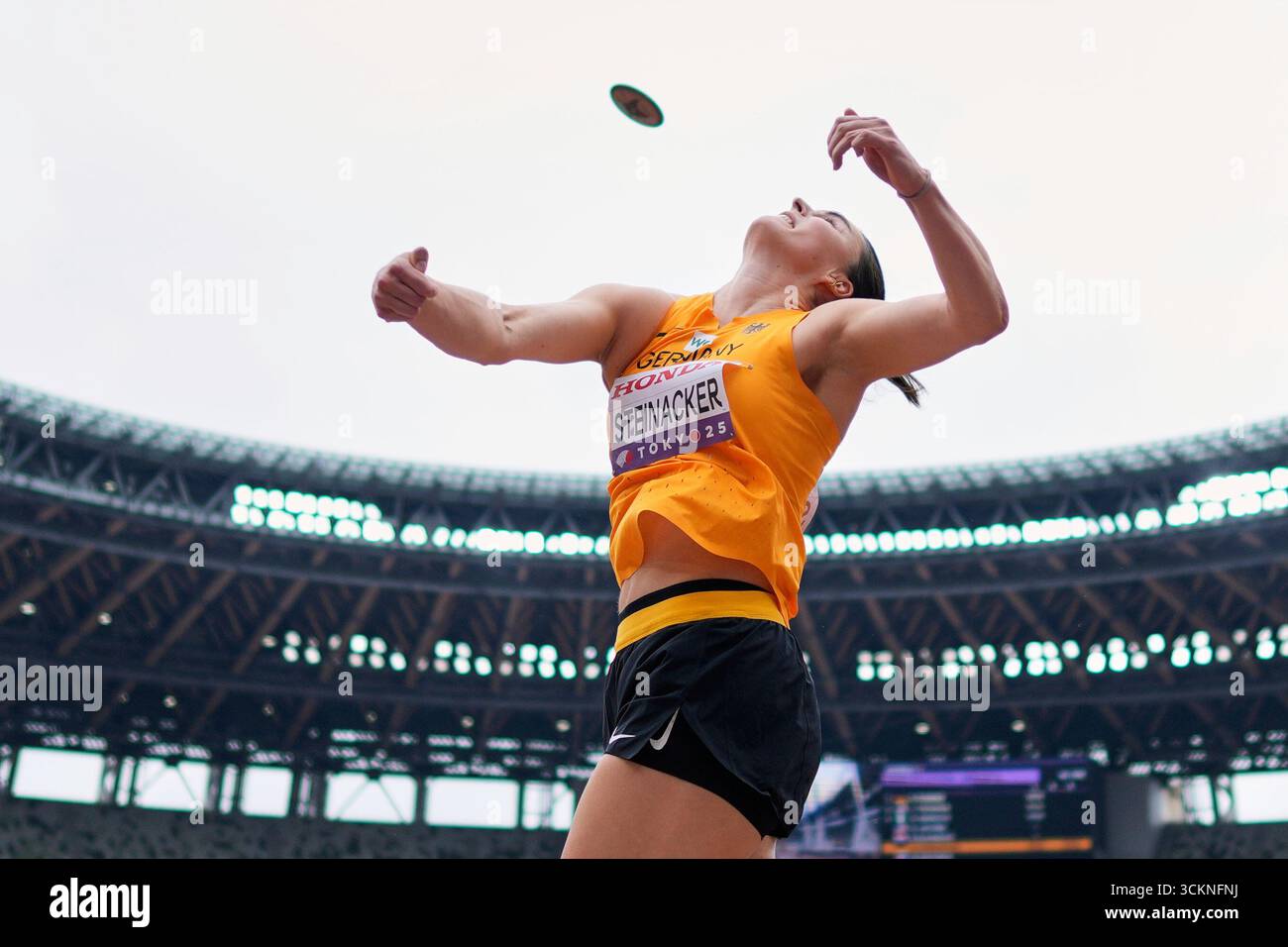 Germany's Marike Steinacker makes an attempt in the women's discus ...