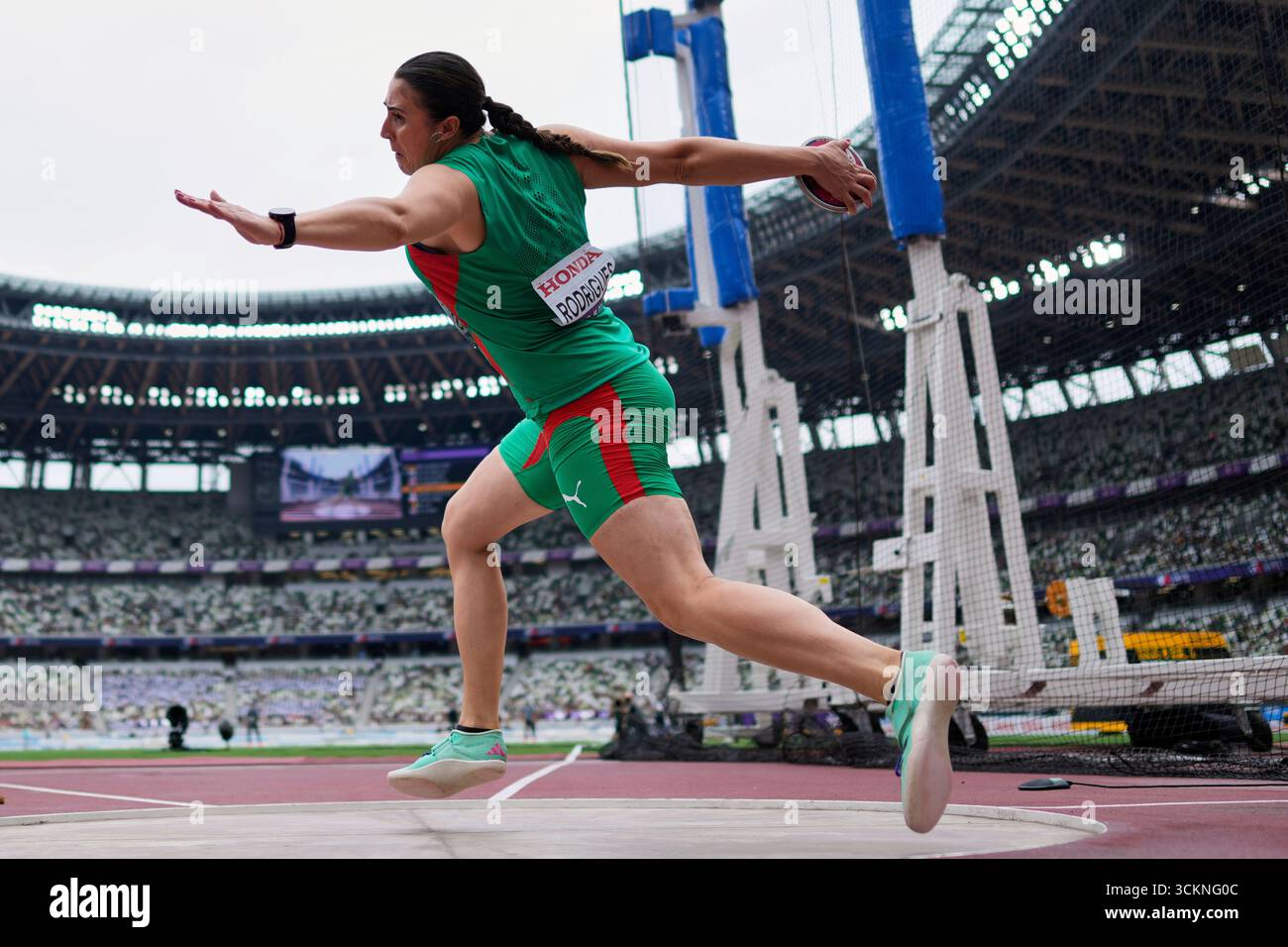 Portugal's Irina Rodrigues makes an attempt in the women's discus throw ...
