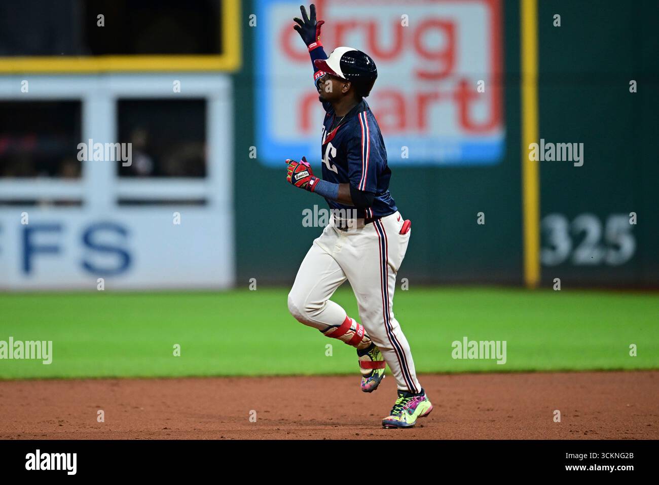 Cleveland Guardians' Angel Martinez runs the bases after hitting a solo ...