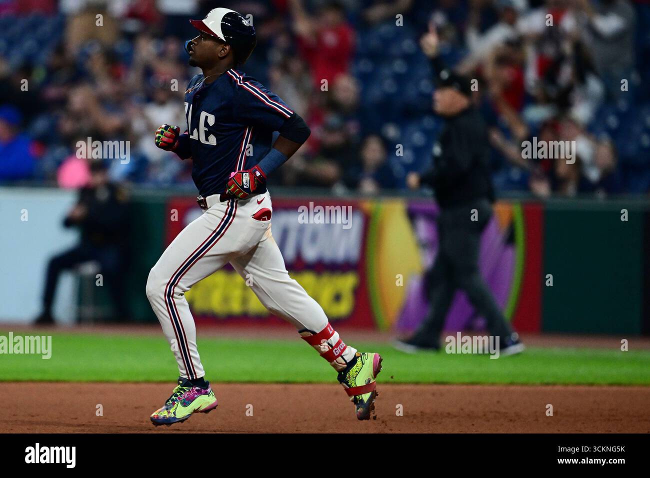 Cleveland Guardians' Angel Martinez runs the bases after hitting a solo ...