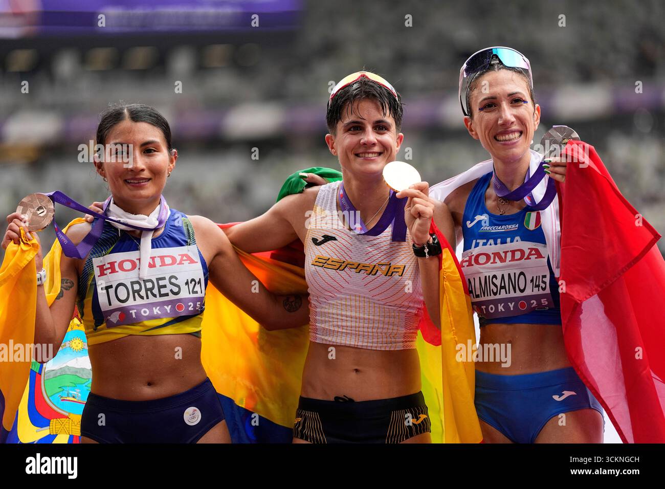 Ecuador's Paula Milena Torres, bronze, Spain's Maria Perez, gold, and Italy's Antonella ...
