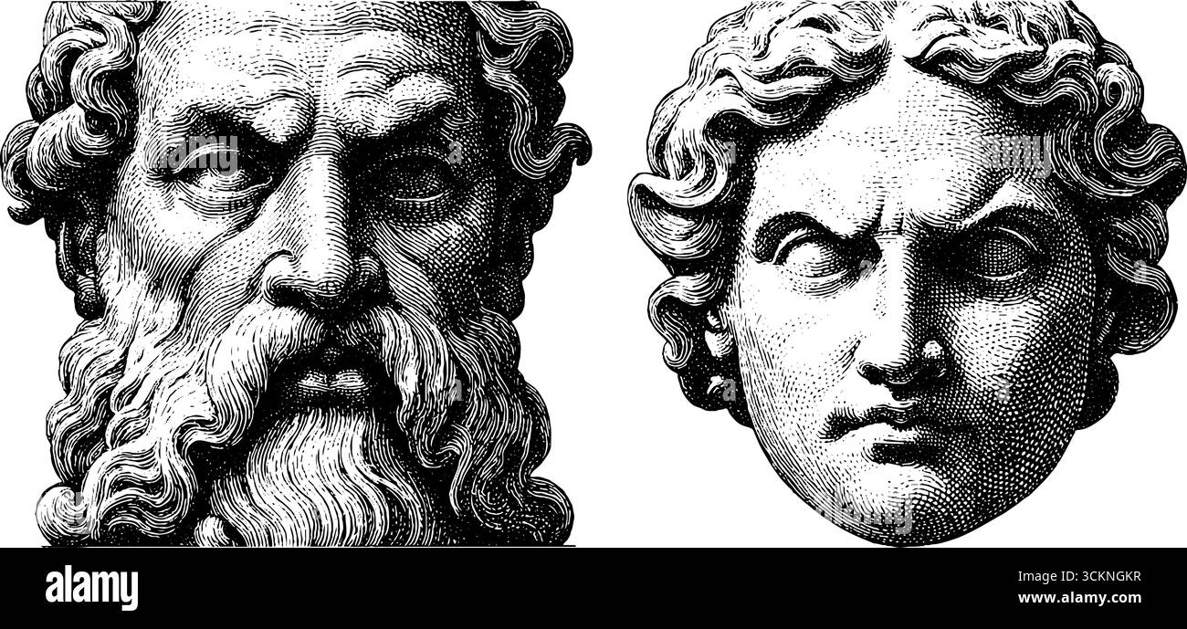 Roman god jupiter engraved illustration set for classical art projects ...