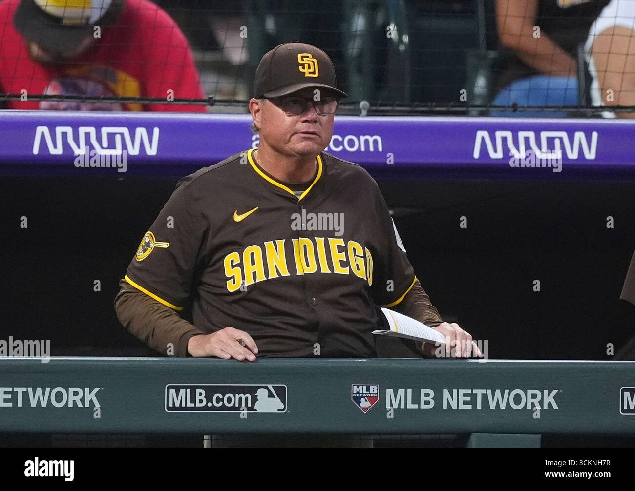 San Diego Padres manager Mike Shildt (8) in the fourth inning of a ...