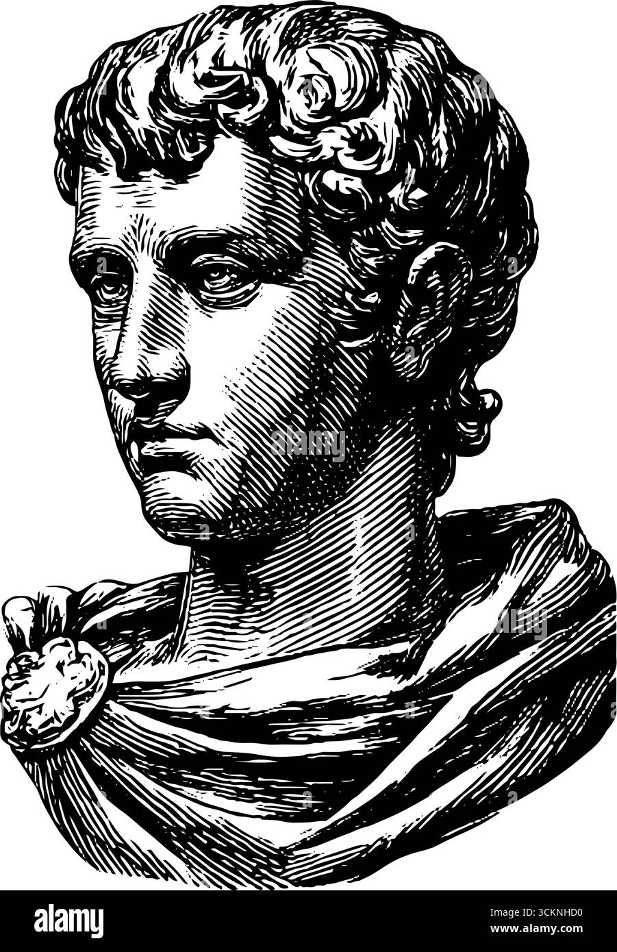 Engraved illustration of late roman emperor bust for historical design ...