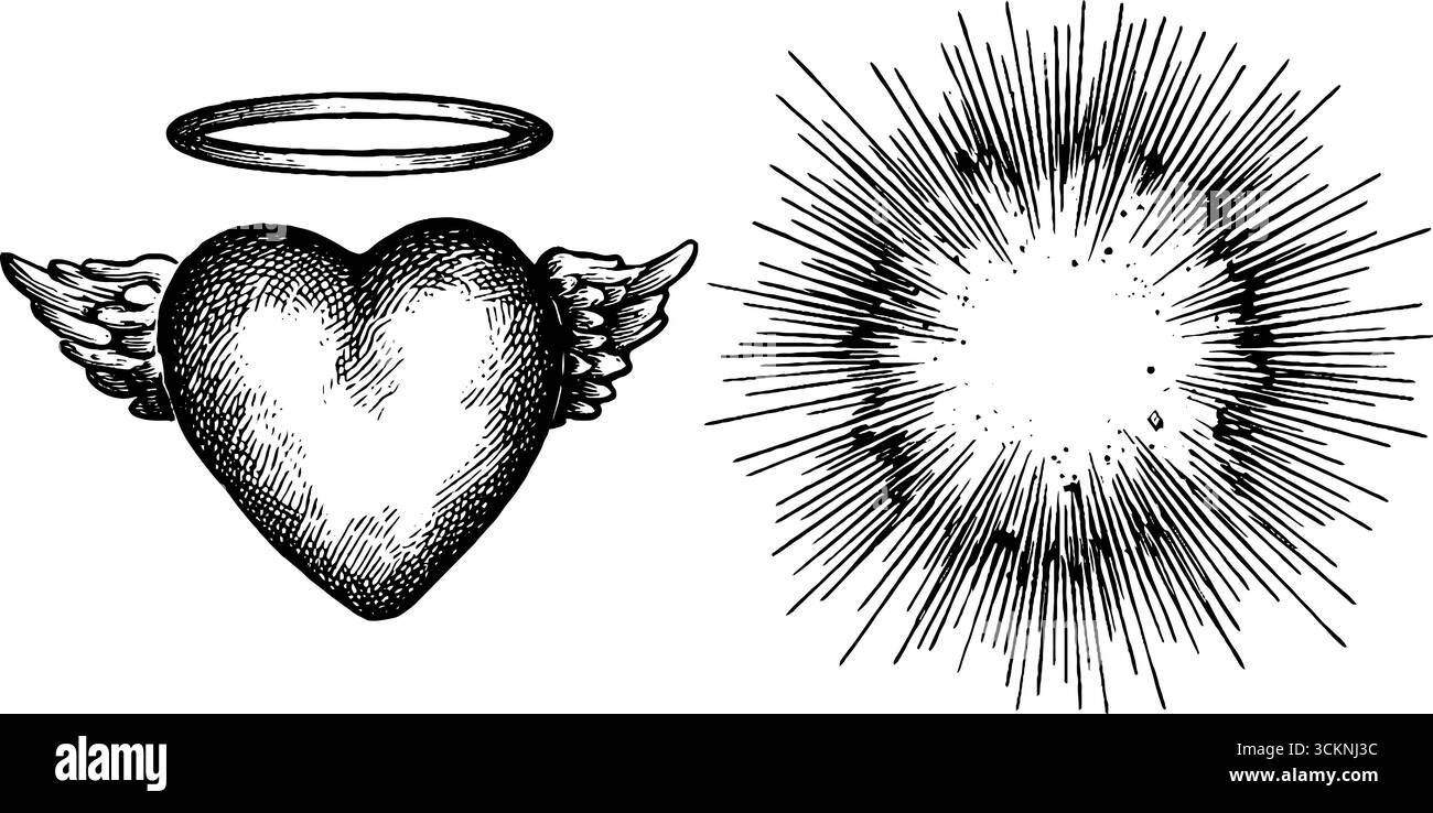 Engraved heart with wings and angel halo design for romantic themes ...