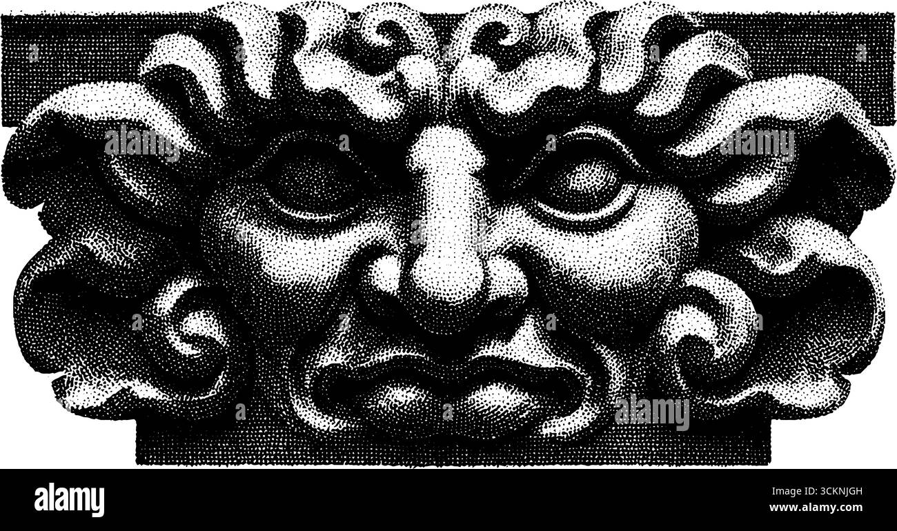 Archaic gorgon head engraving - classical mythology art for historical ...