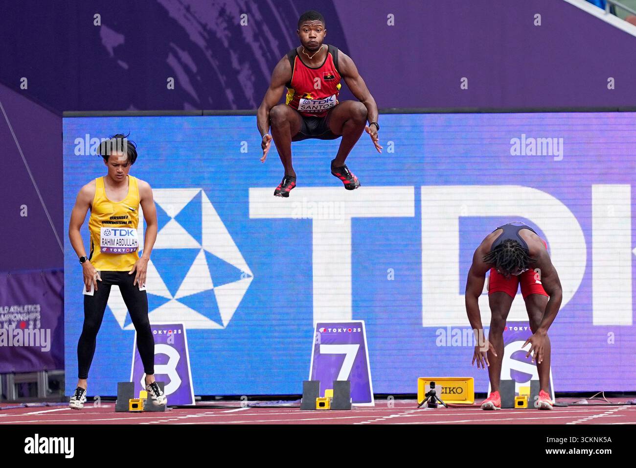 Angola's Marcos Santos leaps into the air as he warms-up for a a men's ...