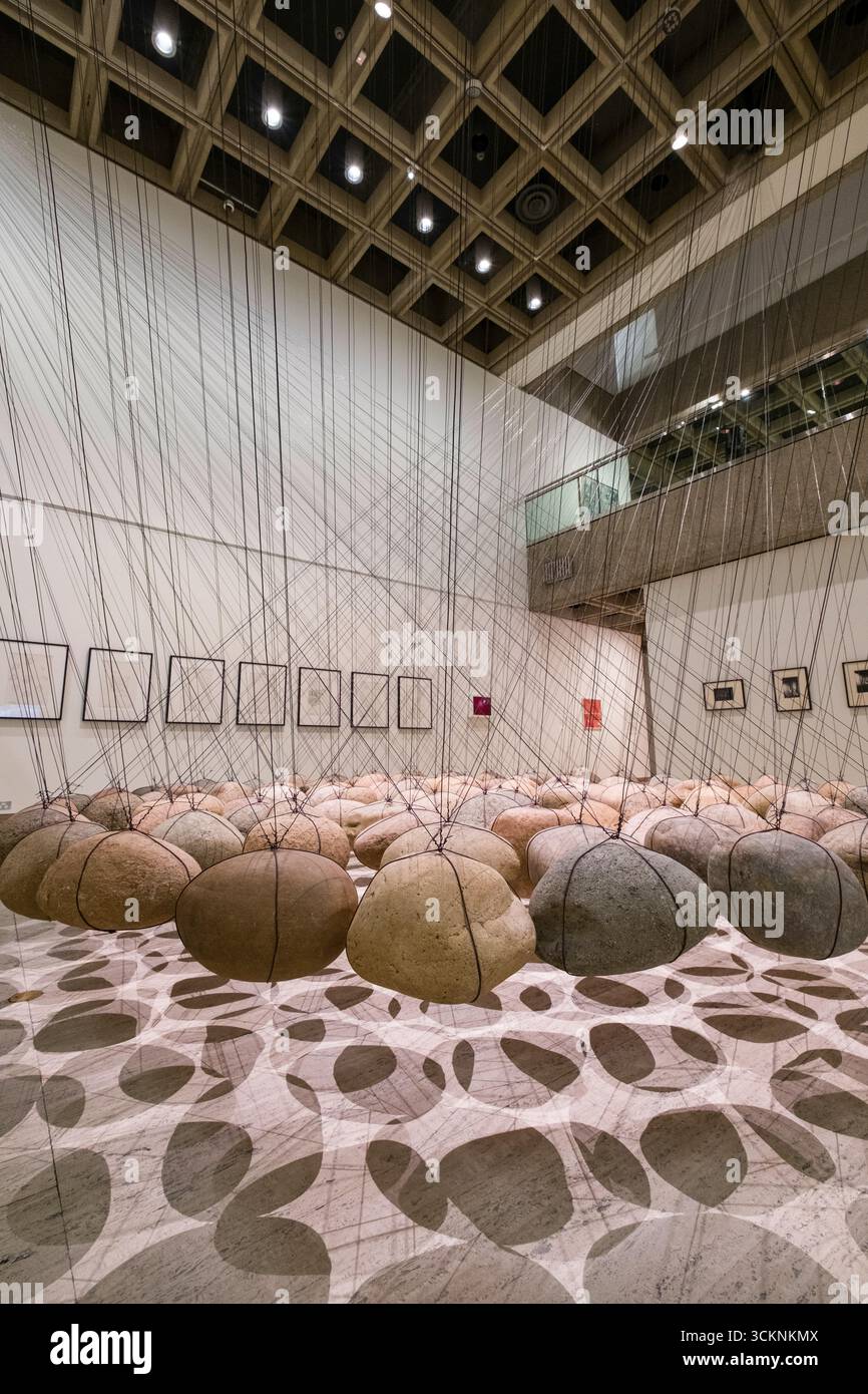 Art installation featuring suspended hi-res stock photography and ...