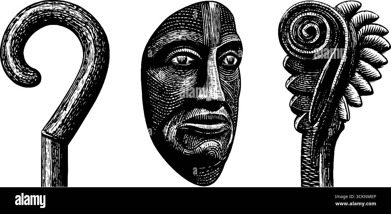 Maori culture wood carvings Stock Vector Images - Alamy