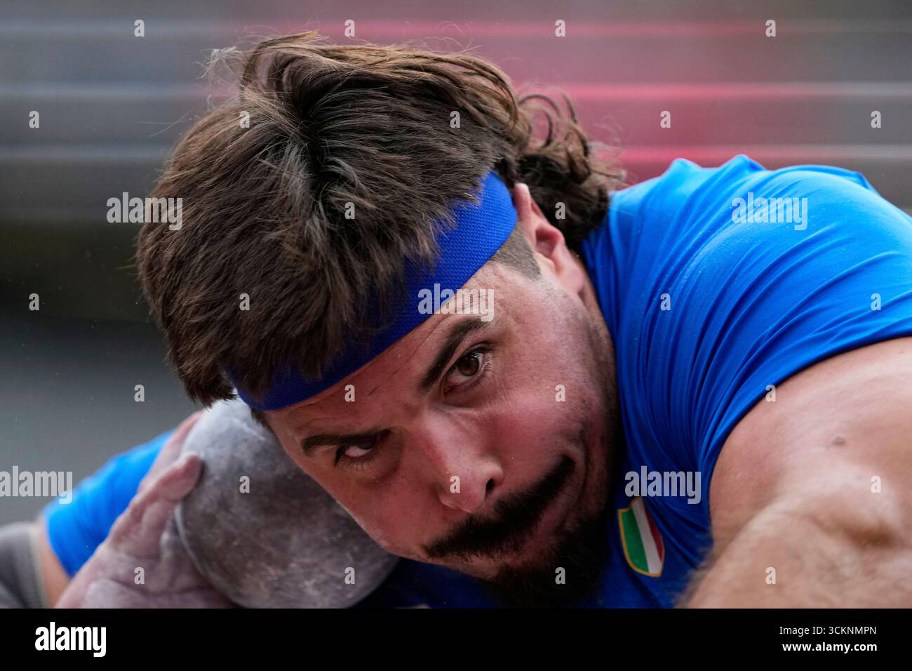 Italy's Nick Ponzio makes an attempt in the men's shot put ...
