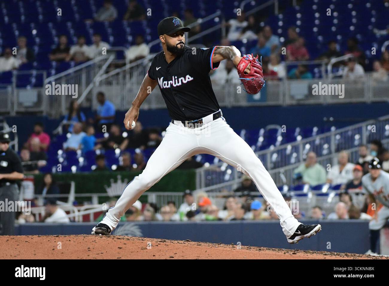Miami Marlins starting pitcher Sandy Alcantara (22) throws a pitch in ...