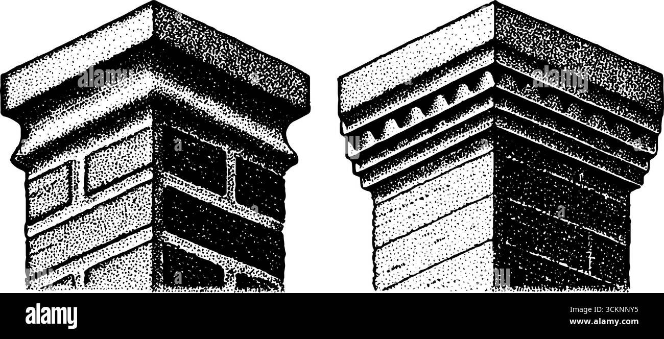 Architectural elements in engraved style: rooftop corner blocks for ...