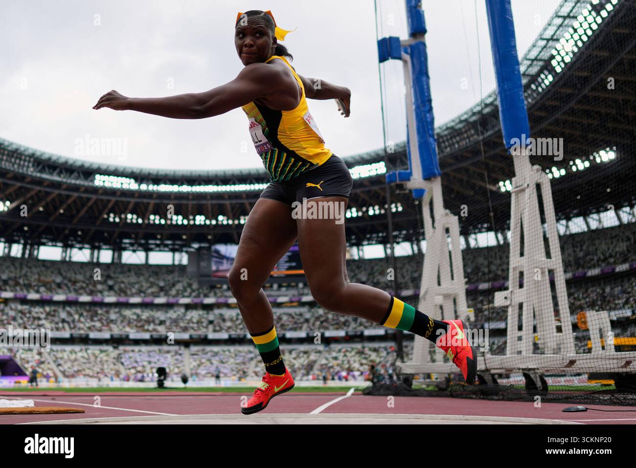 Jamaica's Samantha Hall makes an attempt in the women's discus throw ...