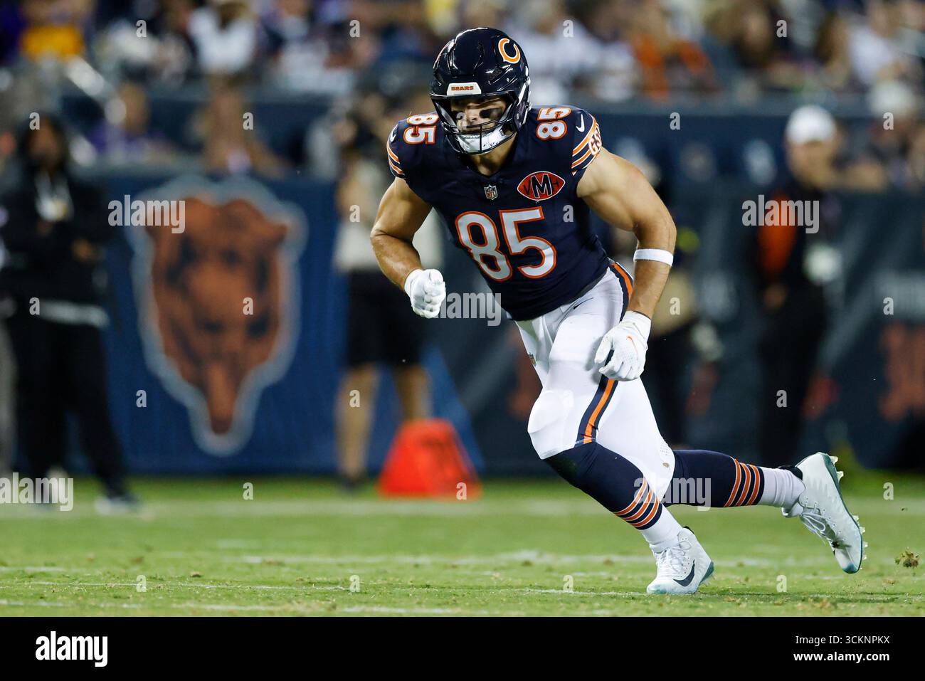 Chicago Bears tight end Cole Kmet (85) runs on the field during the ...