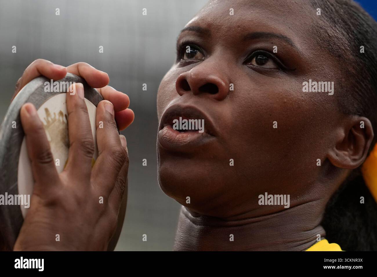 Jamaica's Samantha Hall makes an attempt in the women's discus throw ...