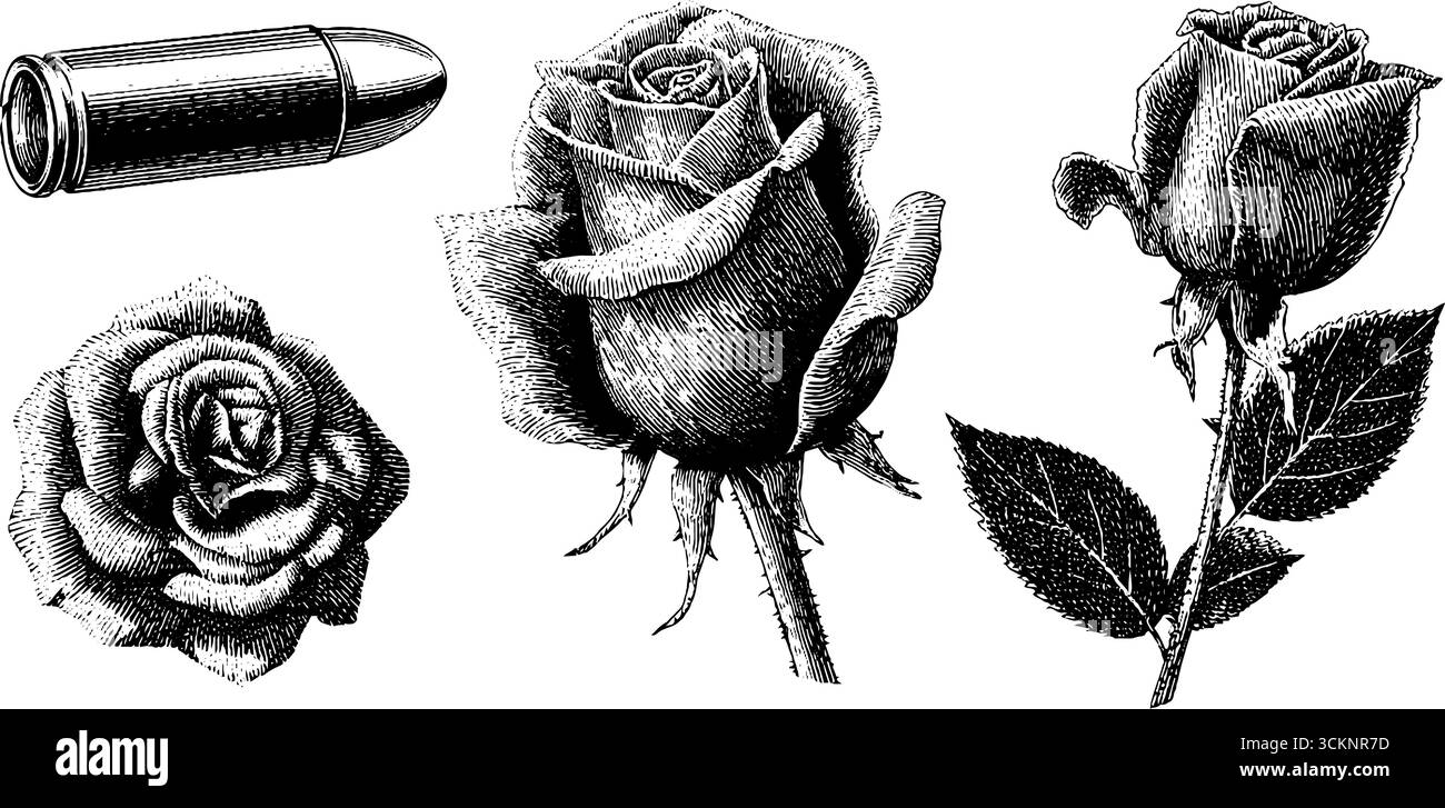 Engraved set of diy patches with roses and bullet design for craft ...