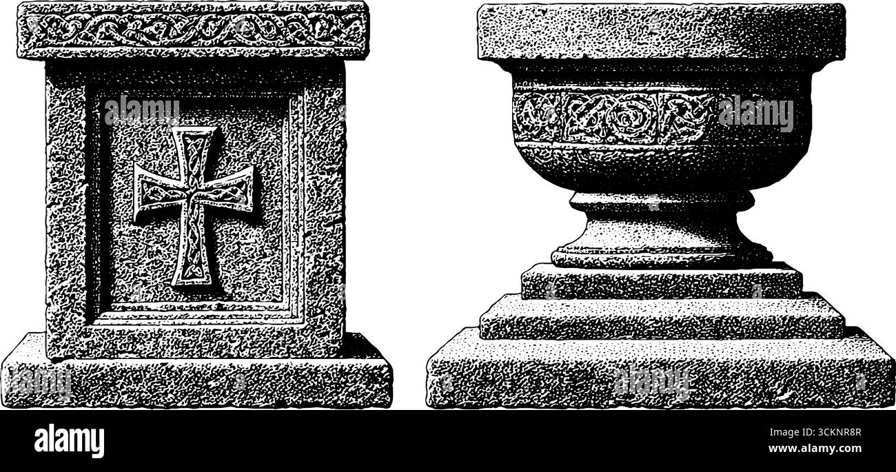 Engraved granite baptismal fonts design for religious architecture and ...