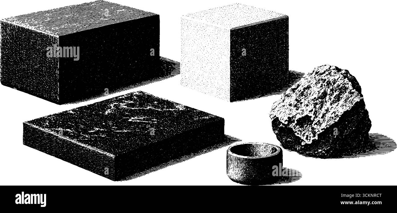 Vintage engraved illustration of modular seating blocks and natural ...