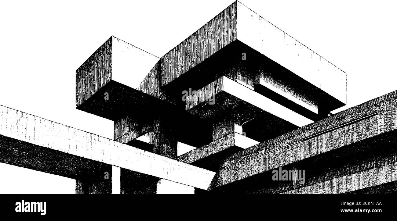 Intricate engraving of brutalist architecture design for modern ...