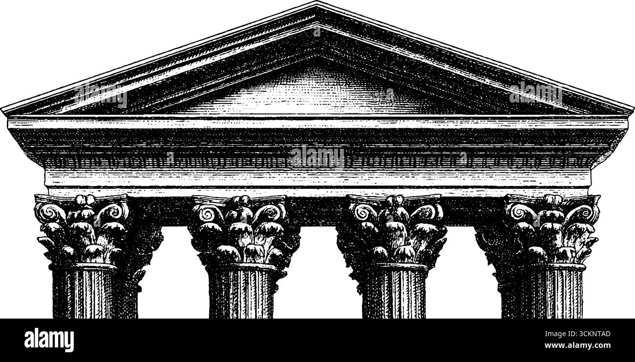 Engraved classical architecture with corinthian columns and detailed ...